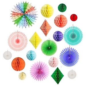 20Pcs Multi-Color Pastel Rainbow Paper Honeycomb Balls Fans Decoration Kit for Colorful Ceiling Decor Candy Birthday Party Baby Bridal Shower Wall Room Backdrop Decor Wedding Party Supplies