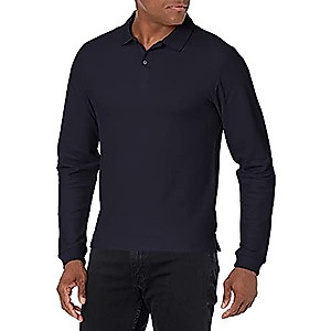 IZOD mens Long Sleeve Pique polo shirts, Navy, 38-39 US