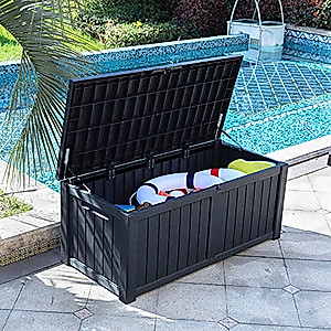YITAHOME 120 Gallon Outdoor Storage Deck Box, Large Resin Patio Storage for Outdoor Pillows, Garden Tools and Pool-Supplies, Waterproof, Lockable (Black)