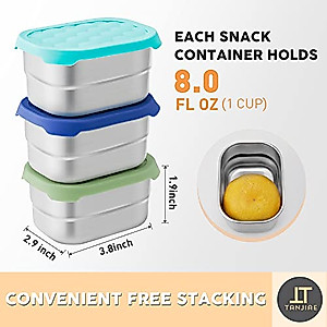 Tanjiae Stainless Steel Snack Containers for Kids | Easy Open Leak Proof Small Food Containers with Silicone Lids - Perfect Metal Toddler Lunch Box for Daycare and School (8oz)