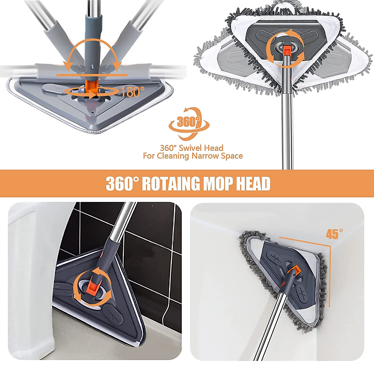 85Inch Wall Cleaner with Long Handle, Baseboard Wall Cleaner Mop 360° Rotatable Wall Washer Cleaner Tool with Adjustable Handle, Microfiber Dust Mop for Floor/Ceiling, Car Wash Brush with Long Handle