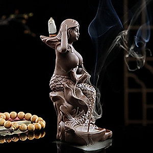 Zen Garden Ceramic Mermaid Incense Holder Backflow Incense Burner Incense Cones Stick Holder, Ideal for Yoga Room, Home Decoration 3.15''X2.76''X6.9''