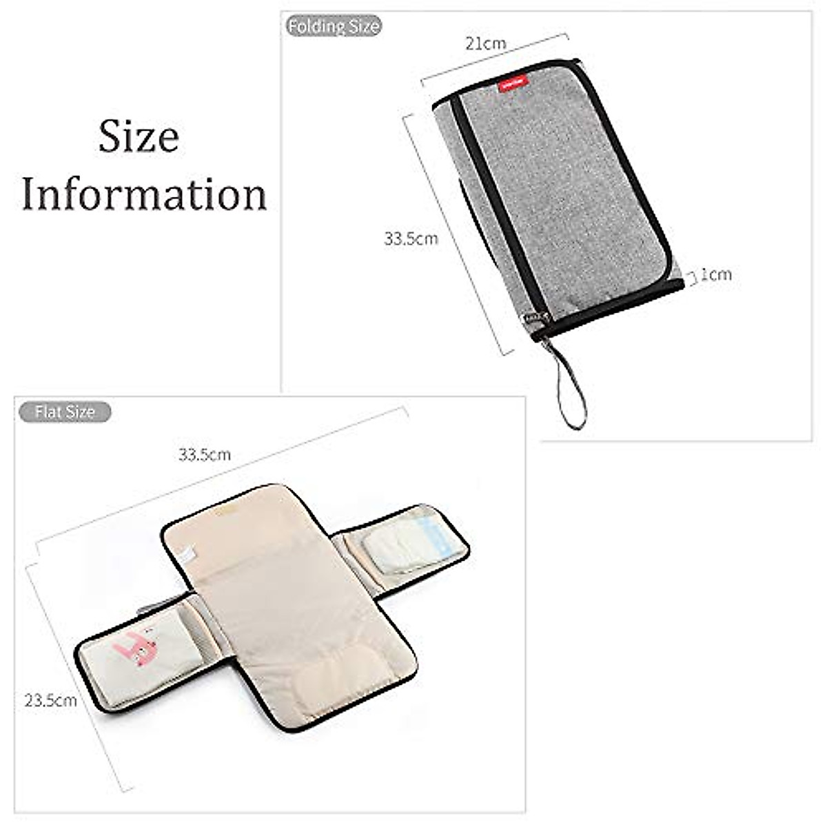 NIUXUAN 3 in 1 Waterproof Portable Changing Pad Diaper Travel Multifunction Baby Diaper Cover Mat Changing Pads Liners Folding Diaper Bags（Red）