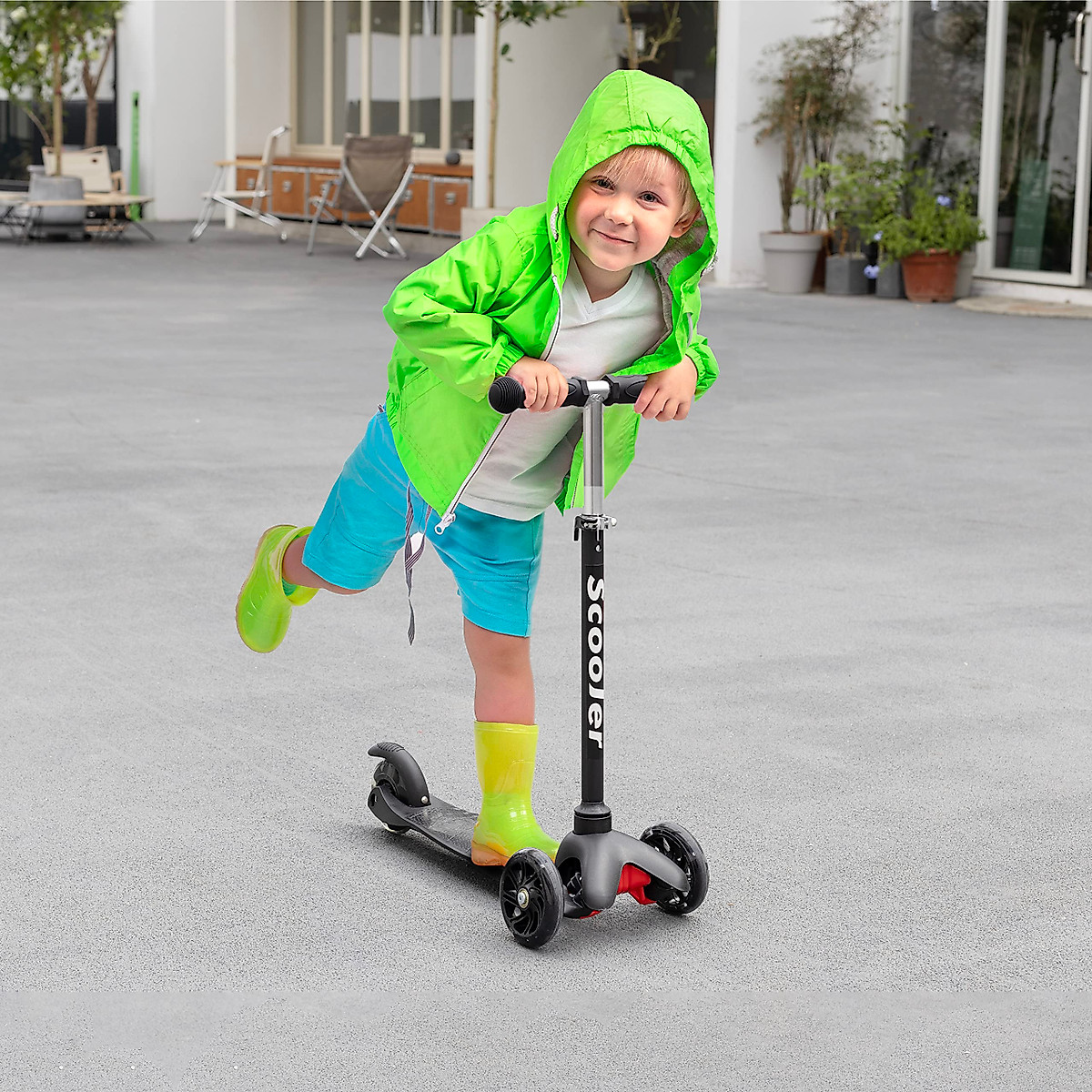 NDYKJPART Scooter for Kids, Adjustable Height, Light Up LED Wheels with Aluminum 3 Wheel Glider Scooter for Ages 2-5, Ideal Toddler Training for Ages 3-5 Boys and Girls (Black)