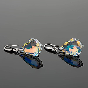 Austrian Crystal Baroque Teardrop Dangle Hook Earrings for Women 14K Gold Plated Hypoallergenic Jewelry (Aurora Borealis)