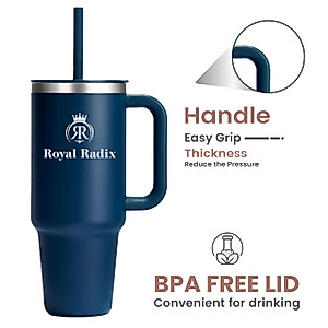 Royal Radix 40oz Insulated Tumbler with Handle & Straw, Stainless Steel Travel Mug, Leak-Proof, Hot & Cold Beverage Cup, BPA-Free, Dishwasher Safe, for Coffee & Water