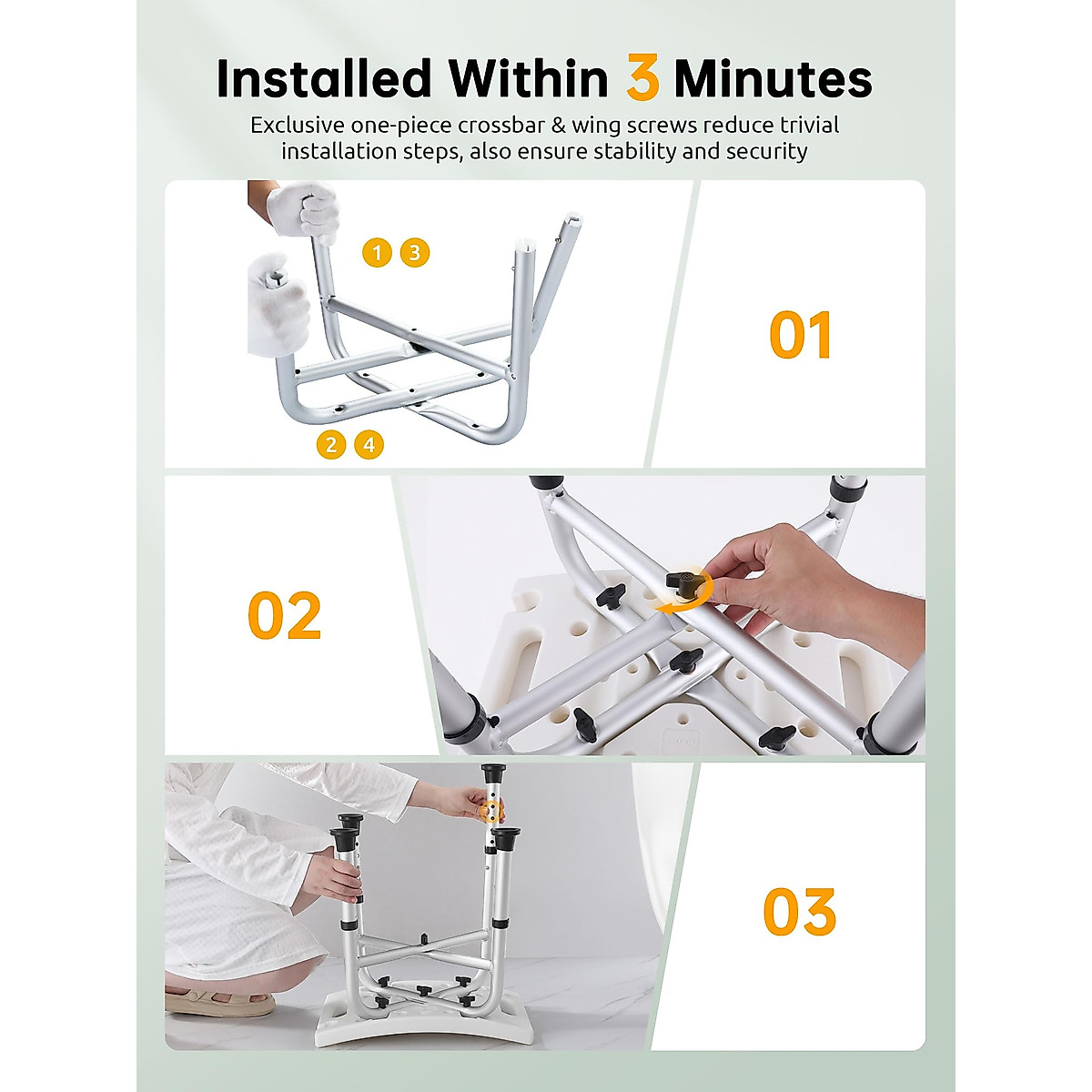 Hiqufet Shower Chair for Inside Shower(450lb), FSA/HSA Eligible 5 Height Adjustable Shower Stool, Shower Seats for Adults, 3-Minute Quick Assembly, Heavy Duty Shower Bench for Inside Shower to Sit on