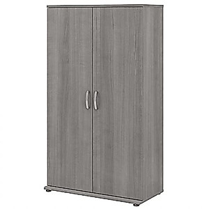Bush Business Furniture Universal Closet Tall Clothing Storage Cabinet with Doors and Shelves, Platinum Gray