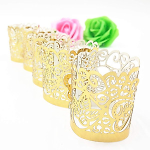 Candle Wraps, 50 PCS Flameless Tea Light Decorative Wraps Candles Holders for Festival Birthday Wedding Party (Gold)