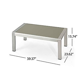 Christopher Knight Home Nicole Outdoor 7-Seater Patio Sofa Set with Coffee Table, Silver + Khaki