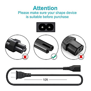 2-Pack 10Ft AC Power Cord Plug for TCL Roku Smart TV 24" 32" 40" 42" 43" 48" 50" 55" 60" 65" 75" 85" TV, Sony SRS XP500 XP700 XB72, GTK-XB60 XB90 XB5 XB7, MHC V13 V71 Speaker Replacement Charger Cable