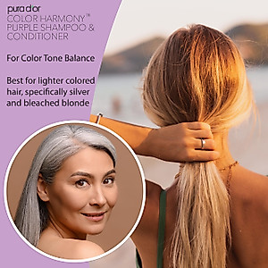 PURA D'OR Purple Shampoo & Conditioner (16oz x 2) ColorHarmony Biotin Set For Bleached, Blonde, Silver & Color Treated Hair - Keratin, Bamboo Fiber, No Sulfates - Men & Women