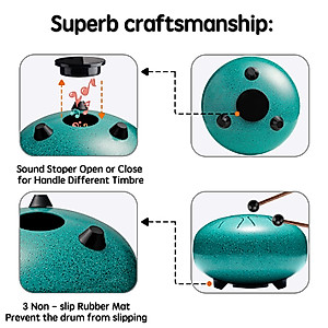 Steel Tongue Drum Musical Instruments: 6 Inch 8 Notes Metal Hand Drums, Music Gifts for Family Friends (Malachite)