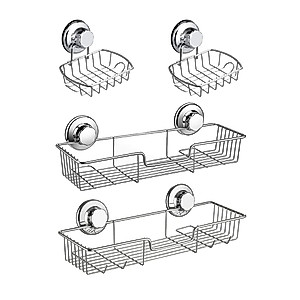 SANNO Suction Cups Shower Caddy Suction Soap Holder, Shower Organizer with Soap Holder Wall Mounted Stainless Steel Rustproof Shower Basket