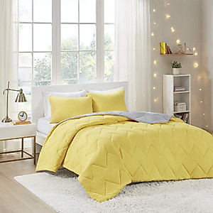 Intelligent Design Trixie All Season Reversible Down Alternative Comforter Mini Set, Twin/Twin XL, Yellow/Grey
