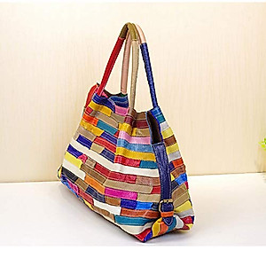 Segater® Women’s Multicolor Boston Bag Genuine Leather Colorful Patchwork Large Tote Handbag Hobo Purse Crossbody Big Bag