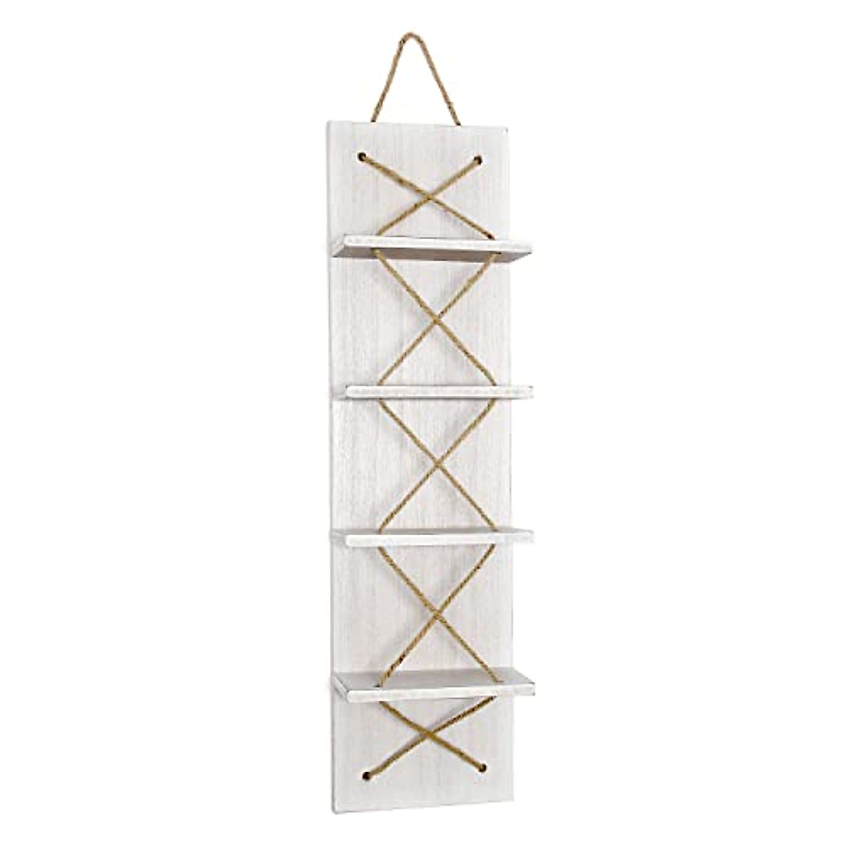 Elegant Designs HG1019-WWH Positano Nautical Rope 4 Bottle Vertical Wall Mounted Wood Wine Rack, White Wash