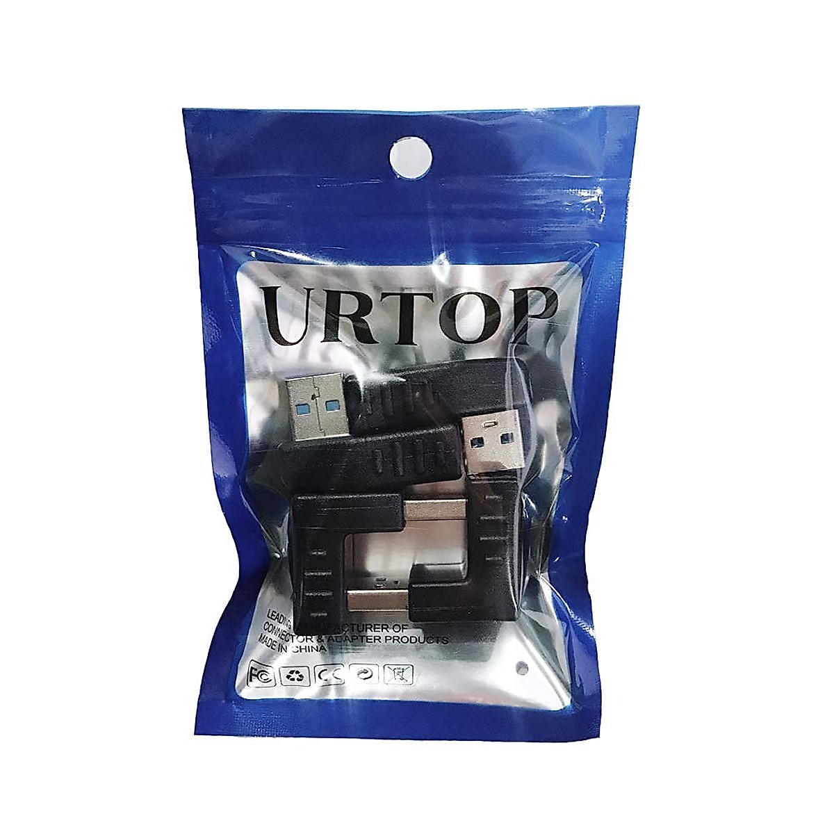 Urtop 4 Pack USB 3.0 Male to Female Angle Adapter, Left Right Up and Down Angle 90 Degree 270 Degree USB Cable Extender Connector Support Data Sync & Max 2A Charging