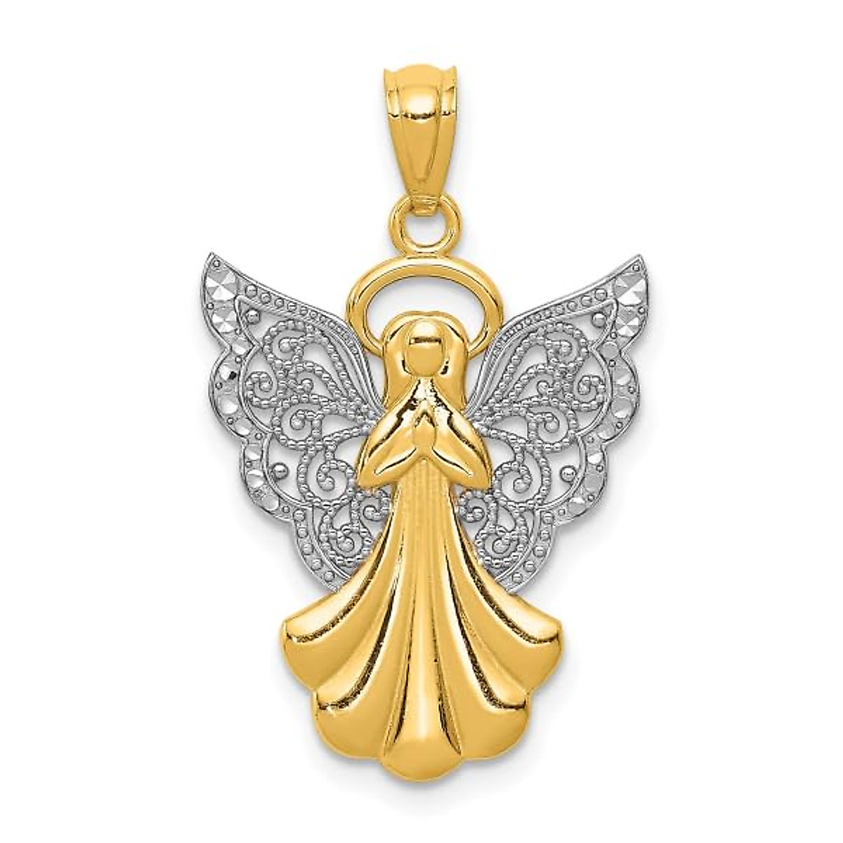 IceCarats 14K Yellow Gold Antique Filigree Guardian Angel Necklace Protect Us Cherub Pendant Religious Charm Only