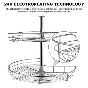 LIVOSA 32" Kidney Shaped Organizer Lazy Susan, 2-Shelf Stainless Steel Kitchen Kidney Shaped Organizer/Rotating Bask