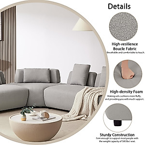 WILLIAMSPACE 92.5" Luxury Sectional Sofa for Living Room, Modern Upholstery Boucle Sofa Couch with 4 Pillows, Contemporary Sectional Curved Sofa Corner Couch for Apartment, Boucle Fabric (Grey)