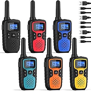 Walkie Talkies for Adults Long Range-Wishouse Rechargeable Portable 2 Way Radios,Hiking Accessories Camping Gear Toys for Kids with Lamp,SOS Siren,NOAA Weather Alert,VOX,Easy to Use,Walky Talky 6 Pack