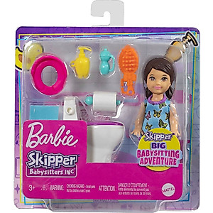 Barbie Skipper Babysitters Inc Doll & Accessories Set with Brunette Doll in Butterfly Dress, Potty & Bathroom-Themed Pieces