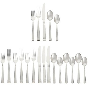 Amazon Basics 20-Piece Stainless Steel Bistro Flatware Set, Service for 4, Silver