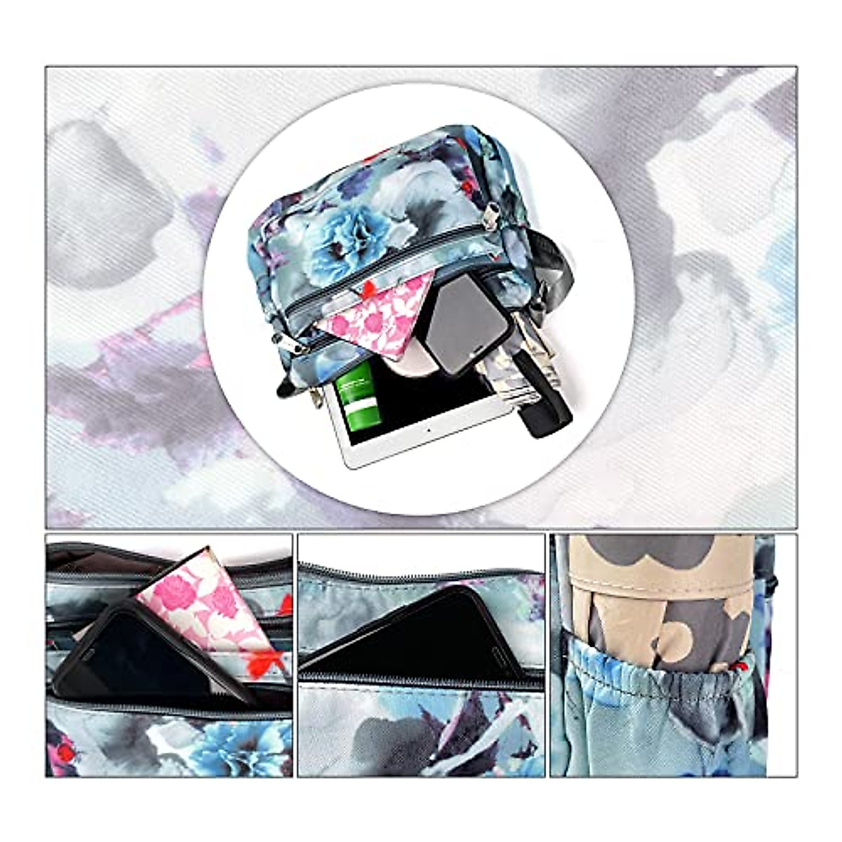 NOTAG Shoulder Bags for Women Nylon Floral Crossbody Purses Water Resistant Messenger Bags Small Pocketbooks (HH)