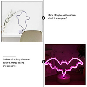 OSALADI 2pcs Halloween Neon Signs Light Ghost Bat Festival Decorative Bedside Lamp LED Table Neon Light for Bedroom Nursery Without Battery (White)