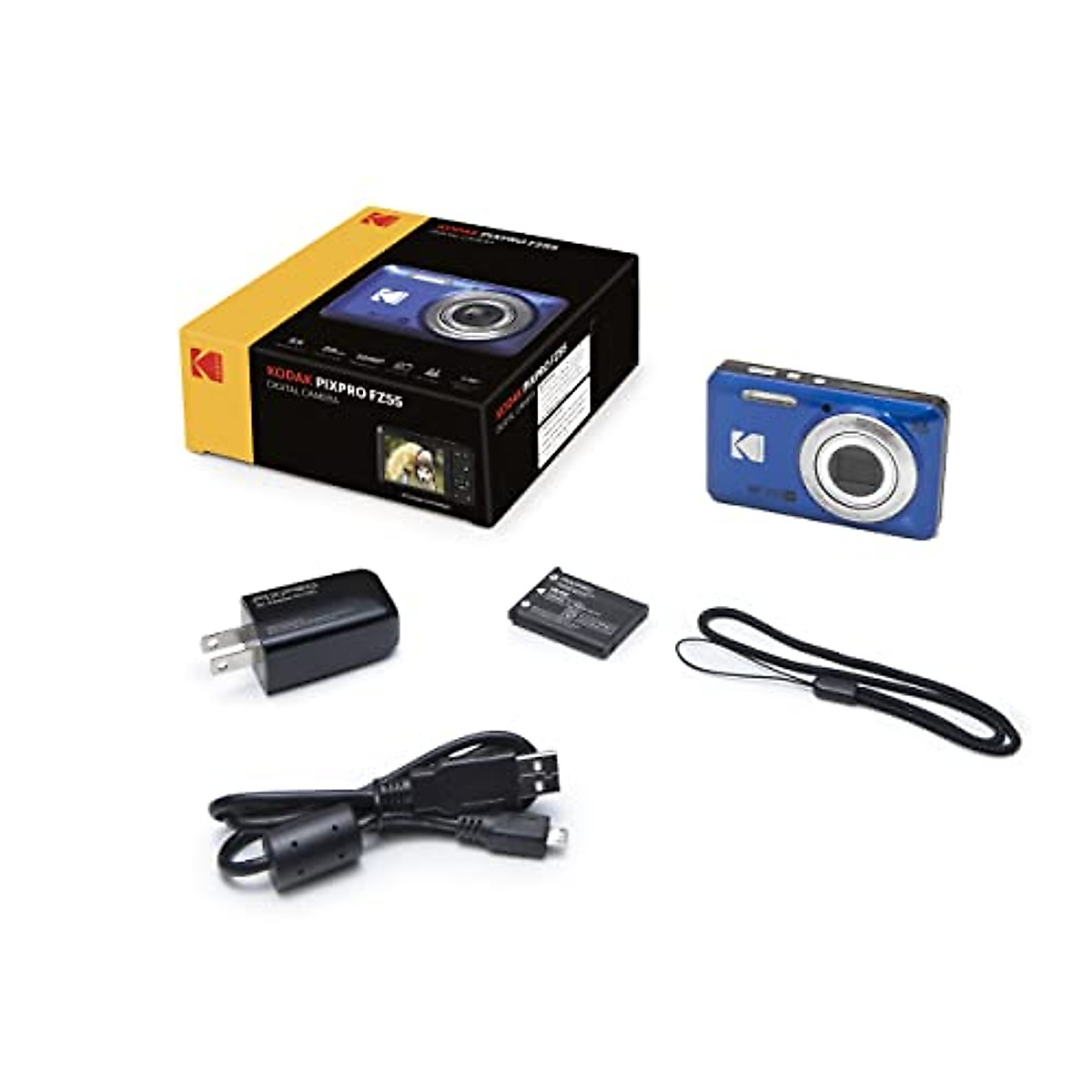 Kodak PIXPRO FZ55 Digital Camera (Blue) + Point & Shoot Camera Case + Sandisk 128GB SDXC Memory Card