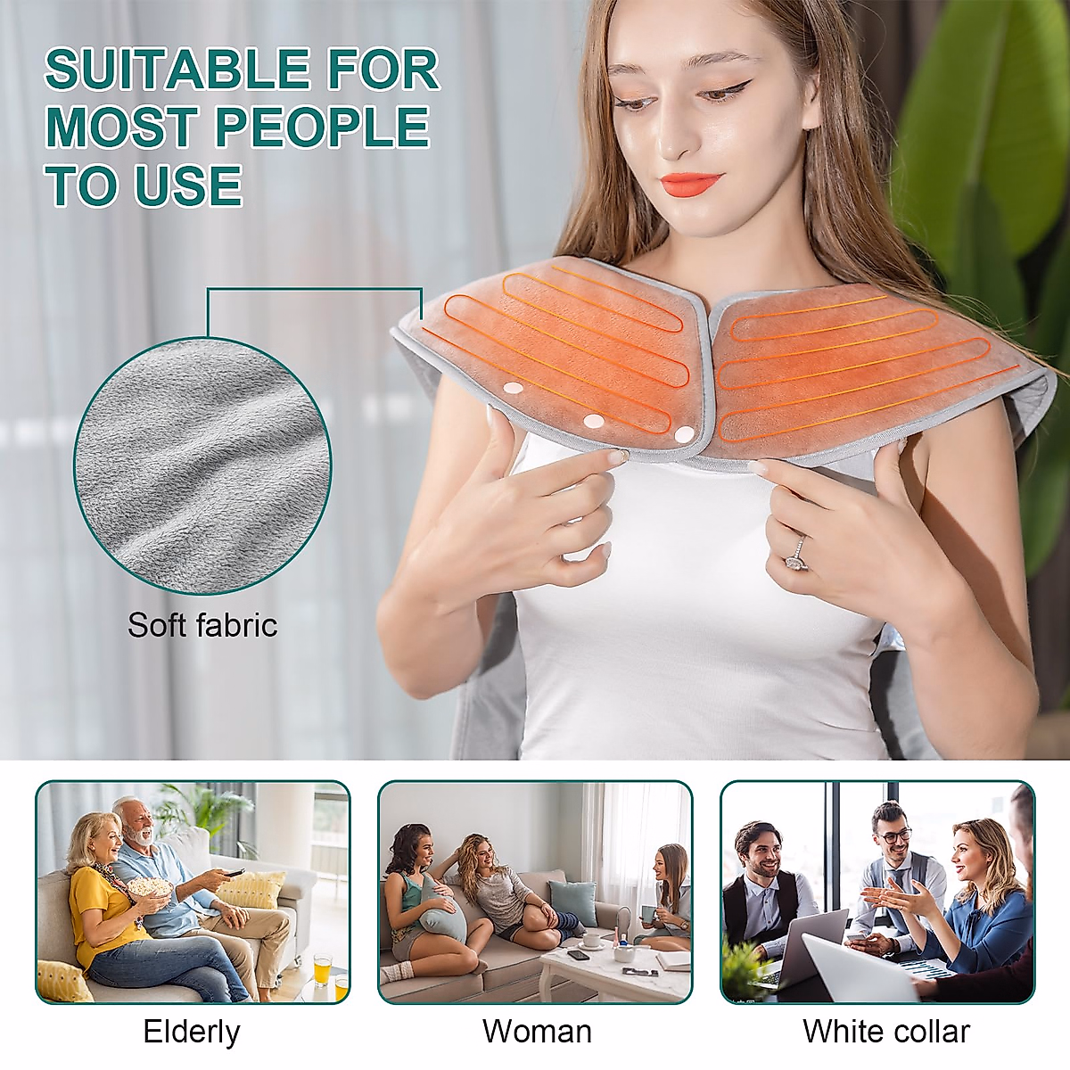 Heating Pad for Back Pain Relief, 22"x 37" Large Heating Pad for Neck and Shoulders, Heat Pad with 6 Heat Settings & 4 Time Settings Auto-Off, Gifts for Women Men Mom Dad (Gray)