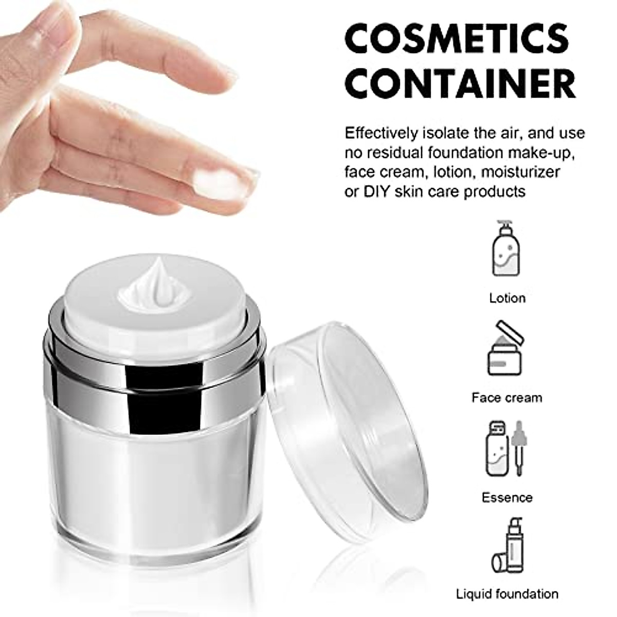 Lurrose Vacuum Container 4 Pcs Airless Pump Jars Empty Acrylic Makeup Cosmetic Jar Containers Refillable Travel Lotion Jar for Moisturizer Skincare Cream Hydrating Face Primer