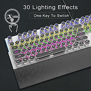 Mechanical Gaming Keyboard with Mouse Combo Multifunctional Mouse Pad 104 Keys White LED Backlit Keyboard with Palm Wrist Typewriter-Style USB Wired Gaming Keyboard for PC Mac Laptop