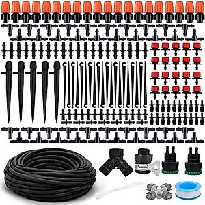 Flantor Garden Irrigation Kit,131ft 1/4" Drip Irrigation Kit Garden Irrigation System with Adjustable Nozzle Dripper Automatic Irrigation Equipment Set for Garden,Greenhouse, Patio,Lawn