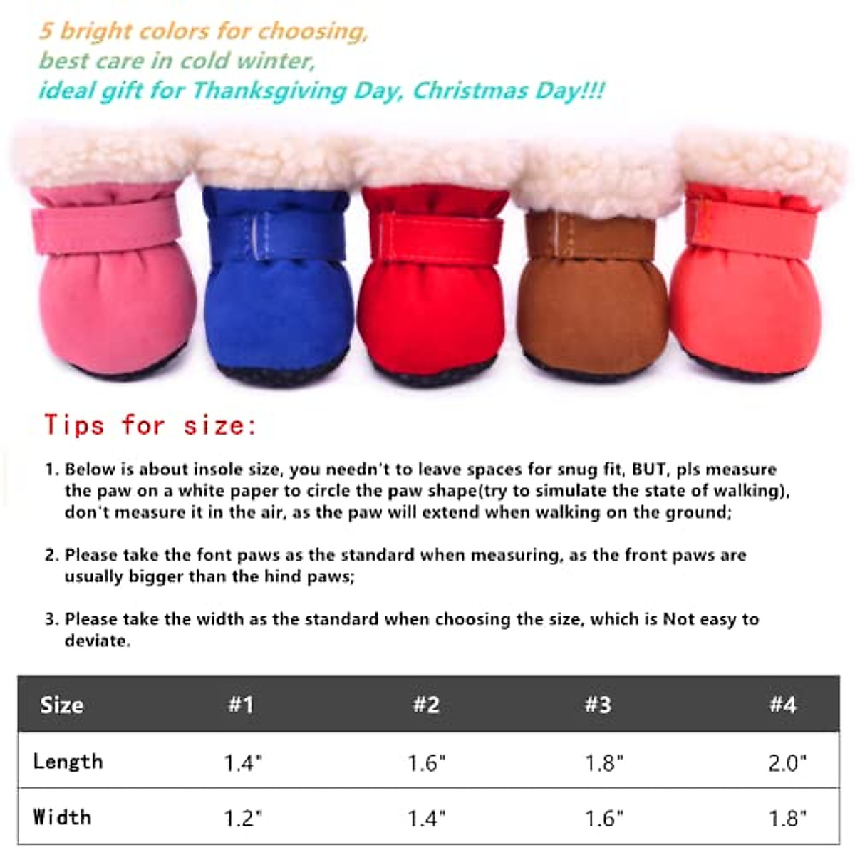 Hdwk&Hped Warm Small Dog Snow Boots Waterproof Suede Puppy Cat Booties Anti-Skid Pet Winter Shoes Red #2