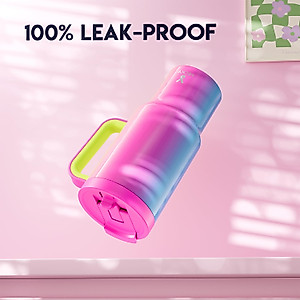 Meoky 32 oz Tumbler with Handle and Flip Straw, 100% Leakproof Tumbler with Lid and Straw, Stainless Steel Insulated Cup, Cupholder Friendly, Keeps Cold for 24 Hours (Carnival)