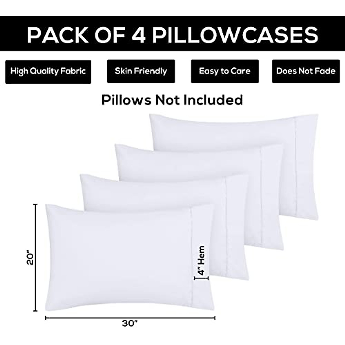 Utopia Bedding Queen Pillowcases - 4 Pack - Envelope Closure - Soft Brushed Microfiber Fabric - Shrinkage and Fade Resistant Pillow Covers Queen Size 20 X 30 Inches (Queen, White)