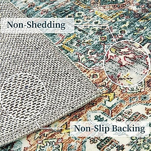 COZYLOOM Washable Rug 9x12 Large Area Rug Ultra-Soft Tribal Distressed Floor Cover Floral Print Accent Thin Rug Foldable Traditional Indoor Rug Retro Carpet for Living Room Bedroom Office Brown/Green