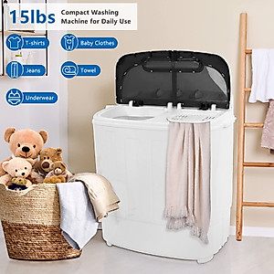 ROVSUN 15LBS Portable Washing Machine, Electric Twin Tub Washer with Washer(9lbs) & Spiner(6lbs) & Pump Draining, Great for Home RV Camping Dorm College Apartment (white & black)