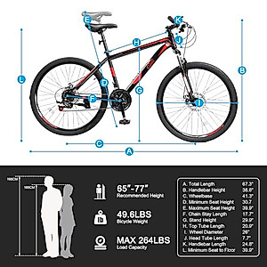Ktaxon Mountain Bike 26 Inch Men & Women Mountain Bike 21-Speed Adult Bikes, Double Disc Brake, Suspension Fork,High Carbon Steel Frame (Black/Red)