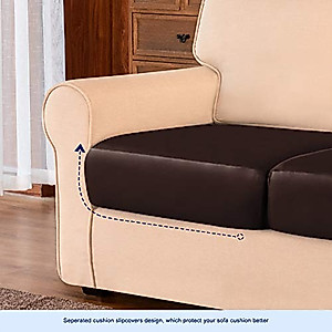 SUBRTEX Spandex Elastic PU Leather Couch Stretch Water-Proof Patio Durable Cushion Slipcovers Furniture Protector Slip Cover for Settee Sofa Seat for Replacement in Living Room