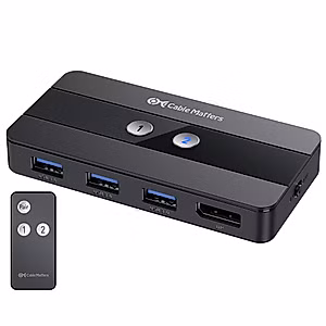 Cable Matters USB 3.0 KVM Switch DisplayPort 1.4 for 2 Computers with 8K@60Hz / 4K@240Hz Display Port Video & 3X 5Gbps USB Ports, FreeSync, G-SYNC and HDR Support - RF Remote Control Switch