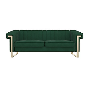 MGH Modern Velvet Sofa,Channel Tufted Velvet Sofa Couch with Stainless Steel Base and Comfortable Cushion,83.86“ Lx 30.71“ Wx 30.51“ H (Green)