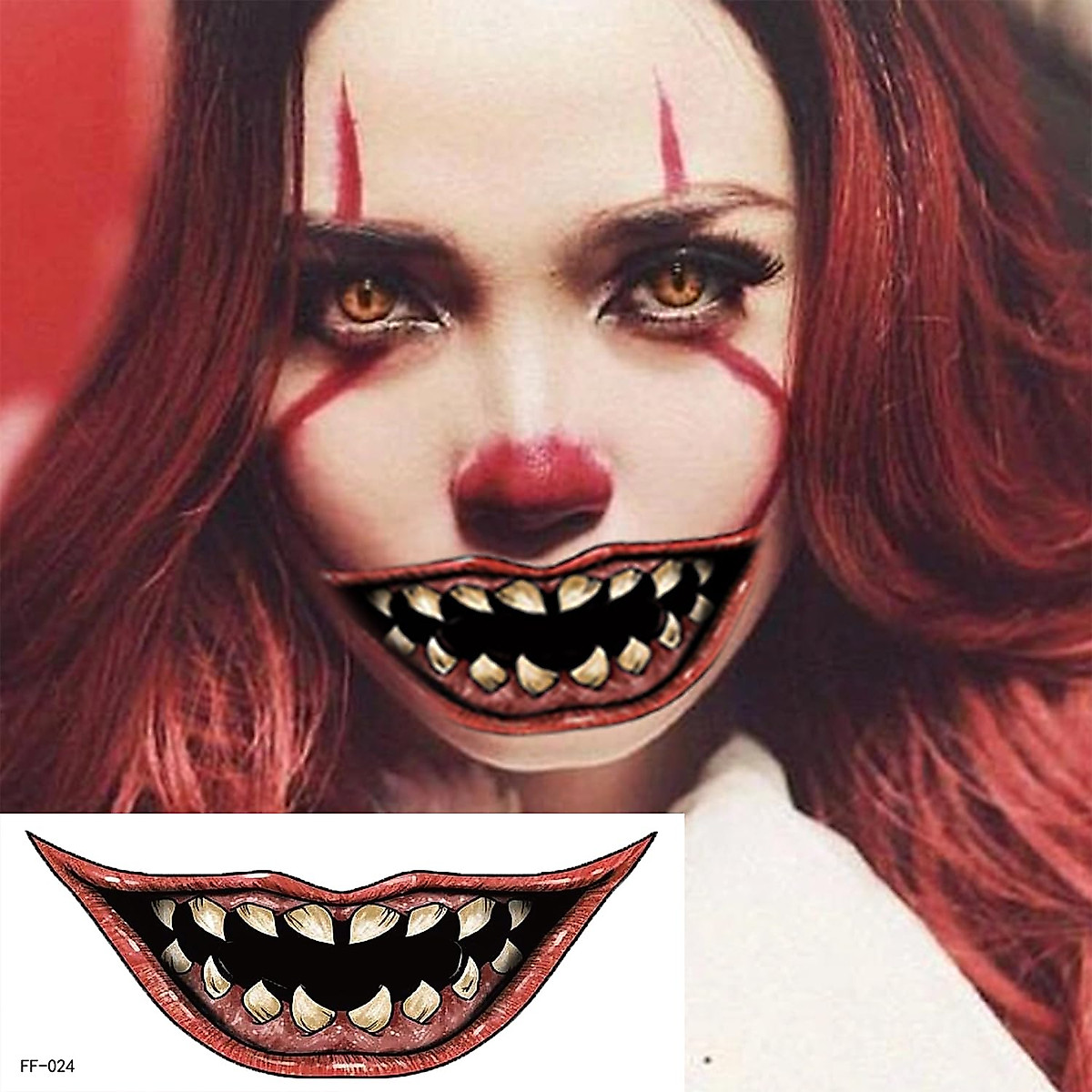 KSTBJN Halloween Temporary Tattoos, Horror Mouth Halloween Temporary Stickers 10 Sheets Prank Makeup Face Decals Halloween Clown Bloody Mouth Fake Tattoos Prank Props for Halloween Party Decorations