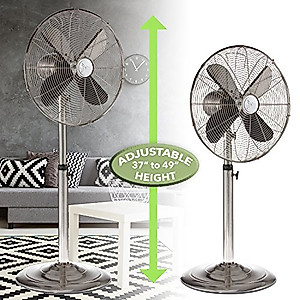 DecoBREEZE Pedestal Standing Floor Fan, Indoor 3-Speed Oscillating Fan with Adjustable Height, Stainless, Retro Fan, 16 inches