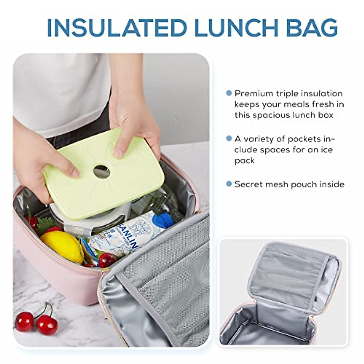 TOURIT Lunch Bag for Men Women Insulated Lunch Box Portable Food Containers Bag Small Lunch Bag Women for Office, Work, Picnic, Pink