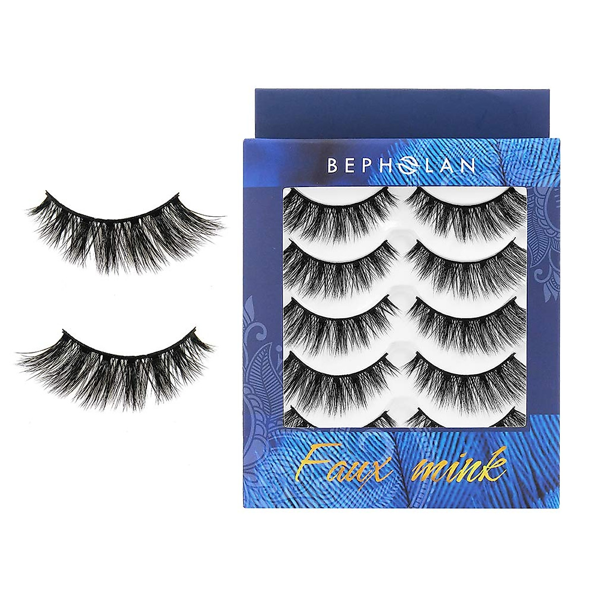 Lashes Natural Look Fake Eyelashes - Bepholan False Eyelashes 3D Super Fluffy False Lashes Black Band Wispy Lashes 5-Pack Faux Mink Lashes,XMZ116