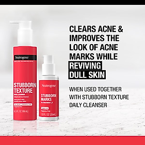 Neutrogena Stubborn Texture Daily Acne Facial Cleanser with Salicylic Acid, 6.3 fl. oz, & Neutrogena Stubborn Marks PM Treatment with Retinol, 1.0 fl. oz, Fragrance Free Skincare, 2 Items