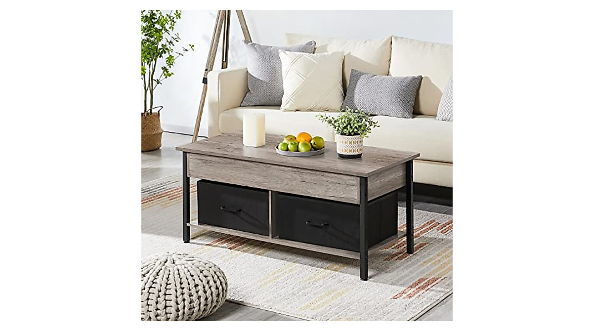 Yaheetech Lift-top Coffee Table with 2 Fabric Baskets & Hidden Storage ...